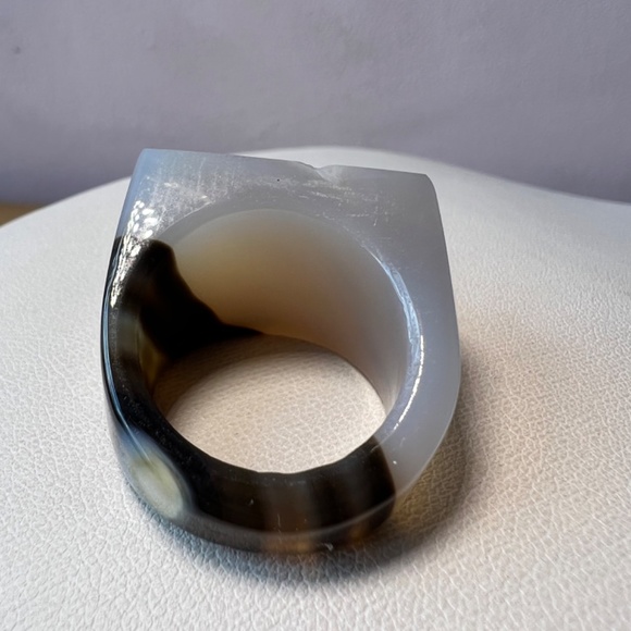 Jewelry | Vintage Large Banded Milky Agate Druzy Stone Carved Chunky ...